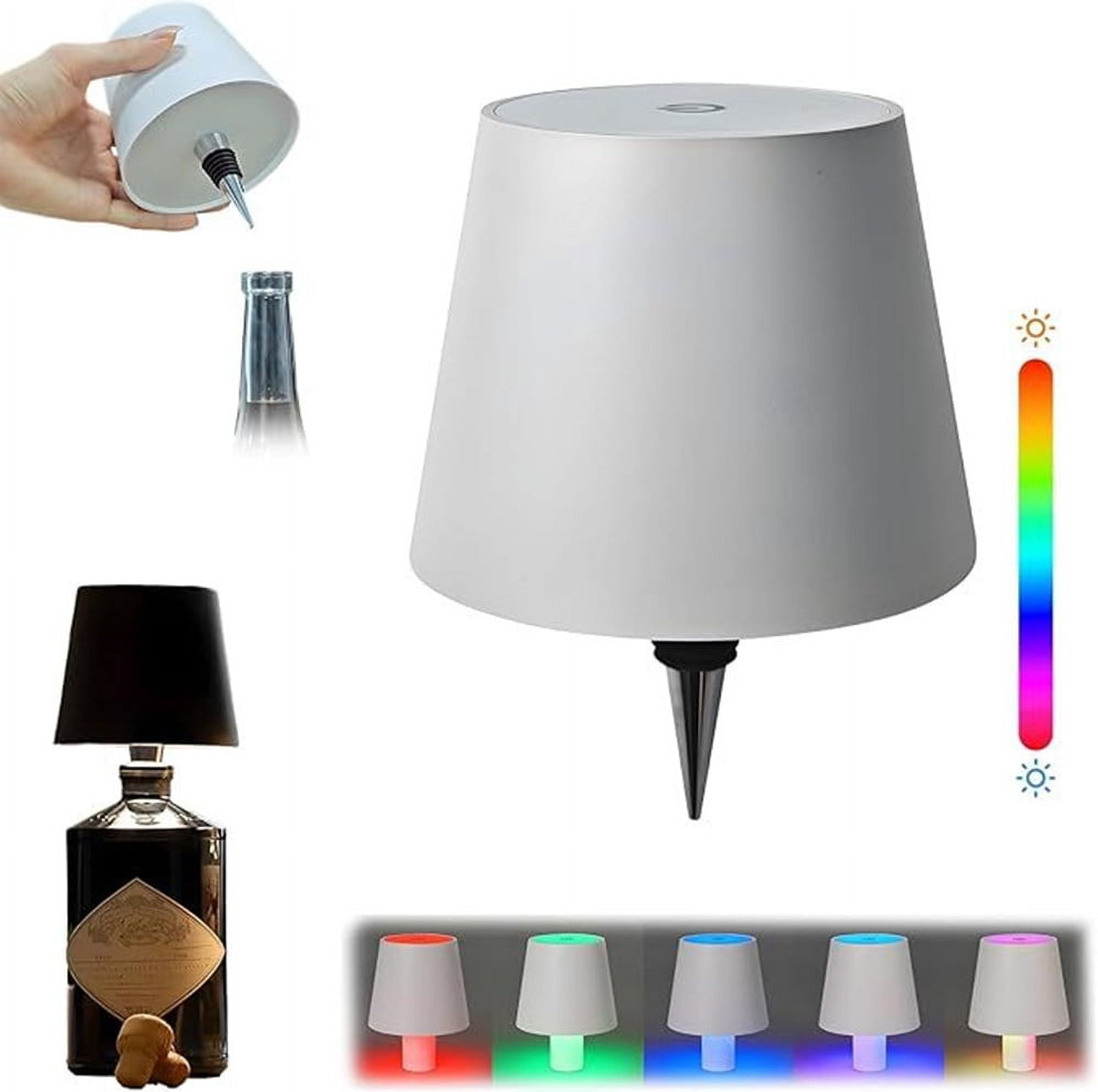 Wireless Bottle Lamp, 3 Color Stepless Dimming Rechargeable Wine Bottle ...