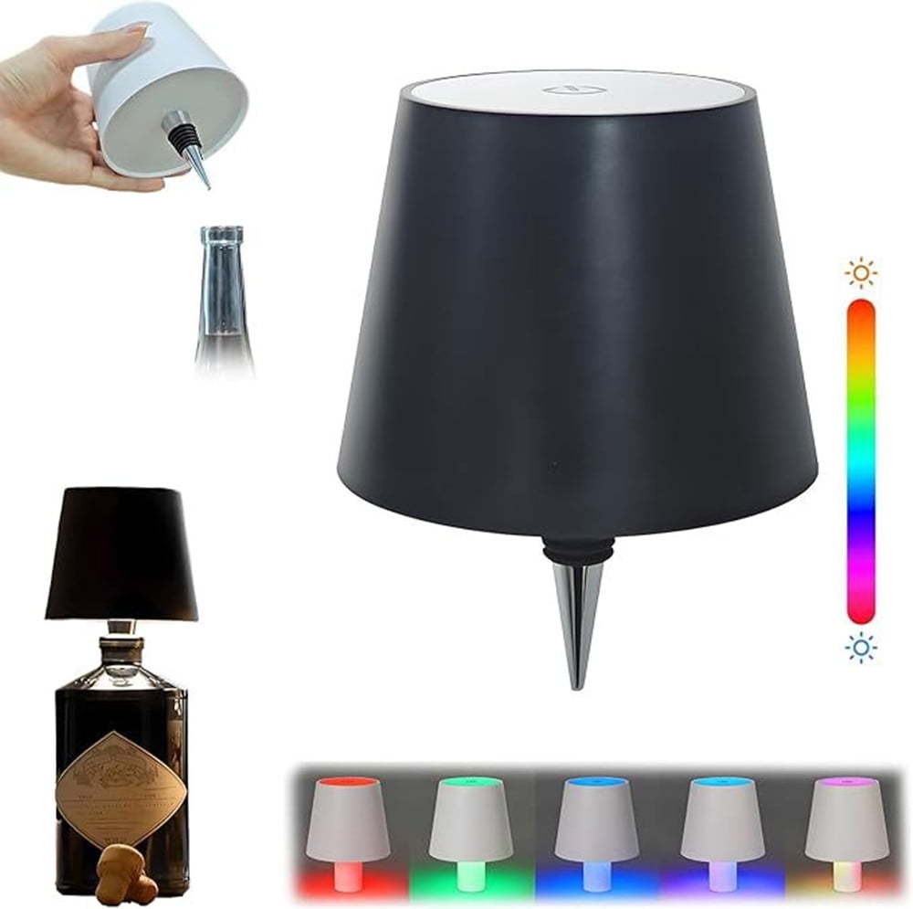 Wireless Bottle Lamp, 3 Color Stepless Dimming Rechargeable Wine Bottle ...