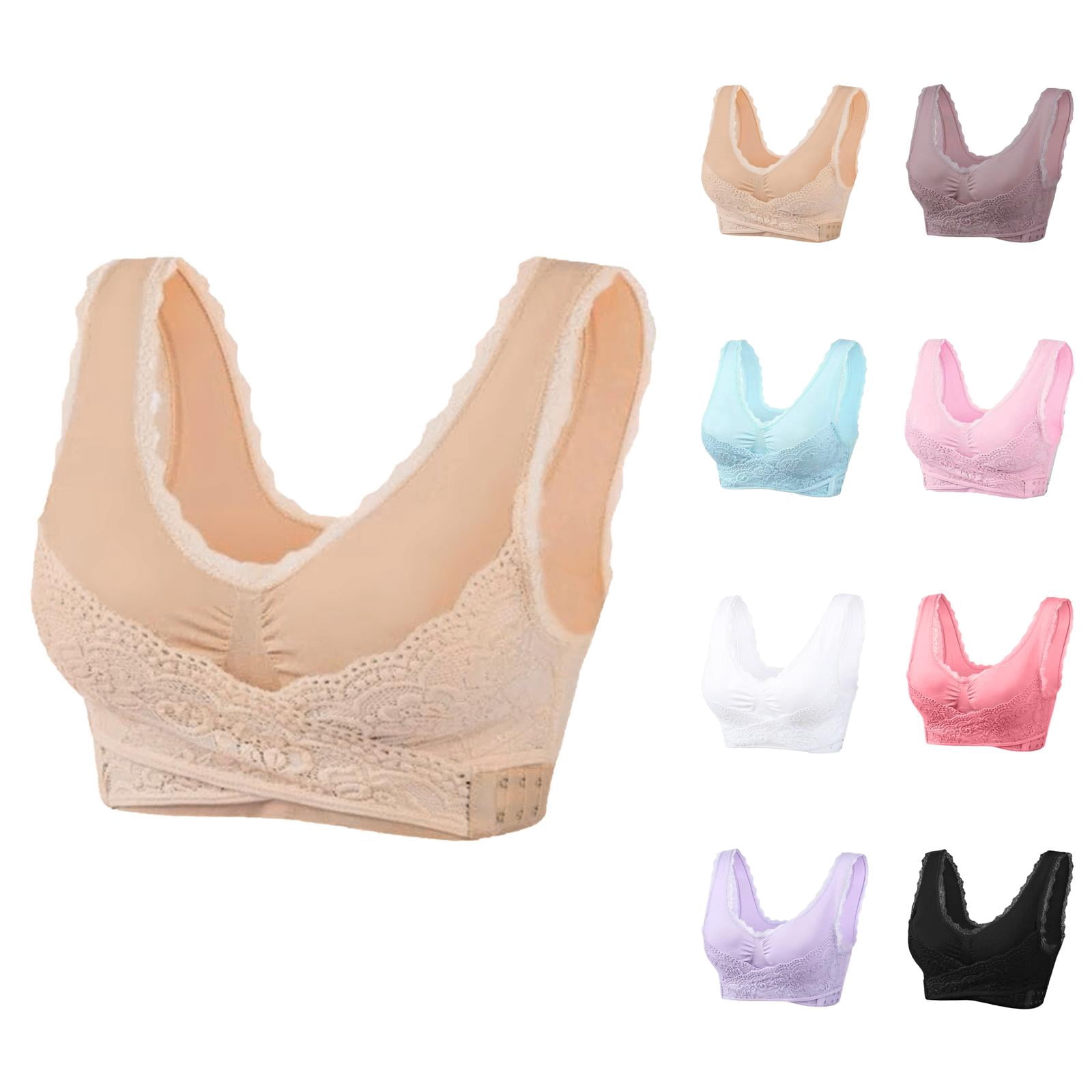 Wireless Bras for Women Front Cross Side Closure Semi Sheer Lace ...