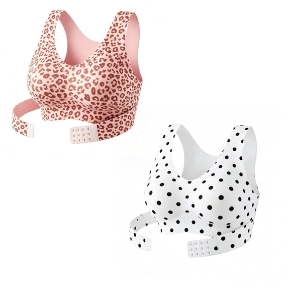 Wireless Bras for Women Two Pack Leopard Print Wide Strap Stable ...