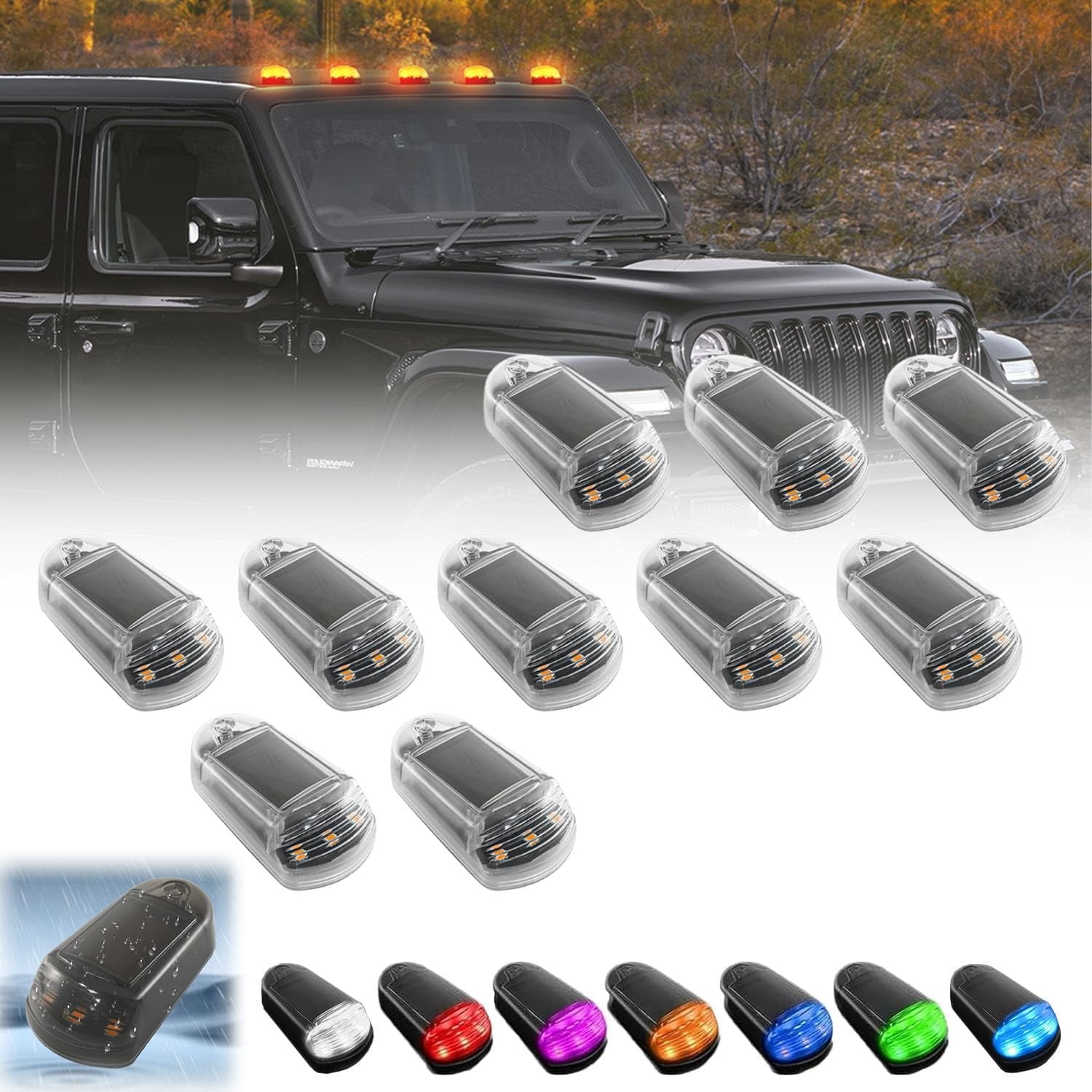 Wireless Cab Lights for Truck, 2024 New Punch-Free Solar Cab Lights, 7 ...