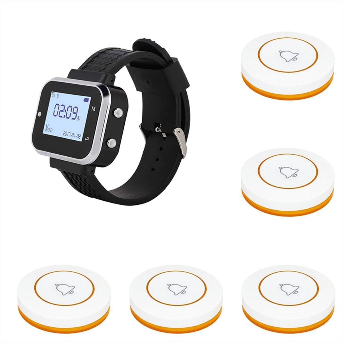 Wireless Calling System 5 Table Call Button Transmitters 1 Watch Pager ...