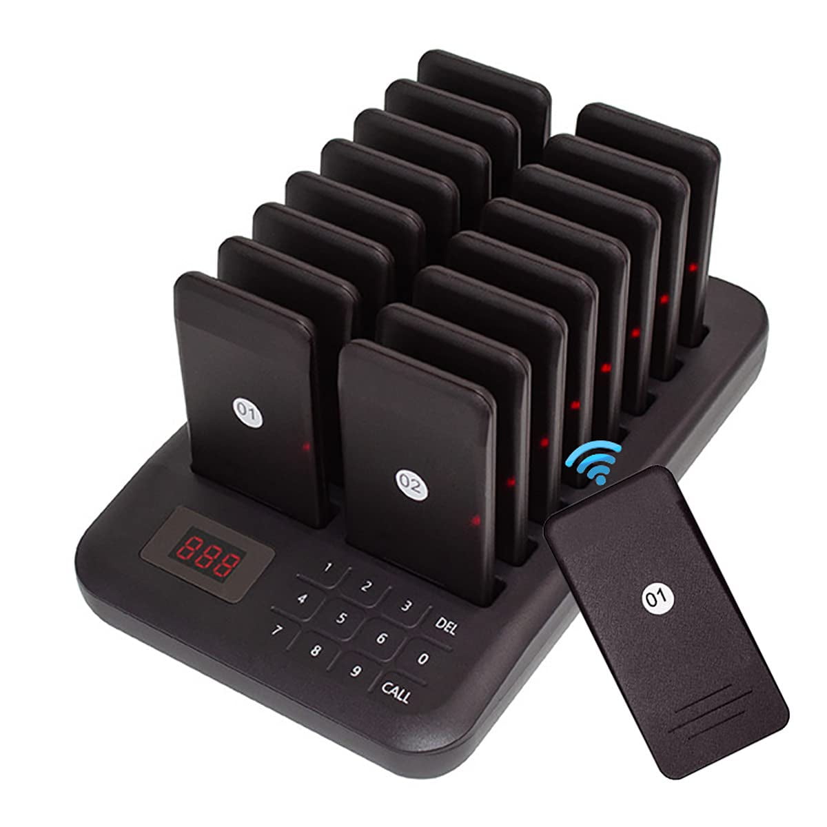 Wireless Calling System, Restaurant Pager Buzzer,999 Channels Calling Keypad + 16Pcs Coasters, 3 ...