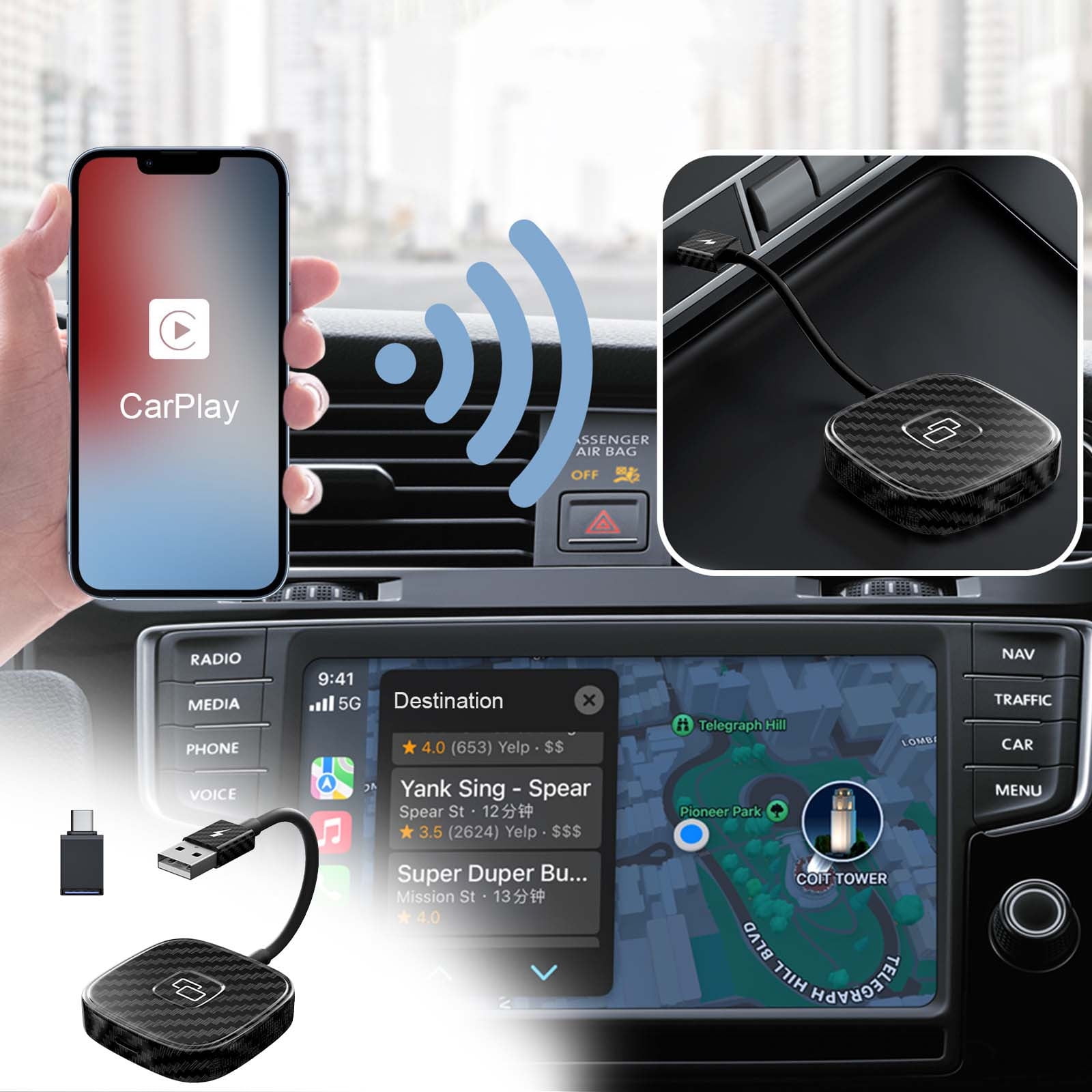 Wireless Car Adapter, 2015 Model Compatible, Plug Converts Wired To ...