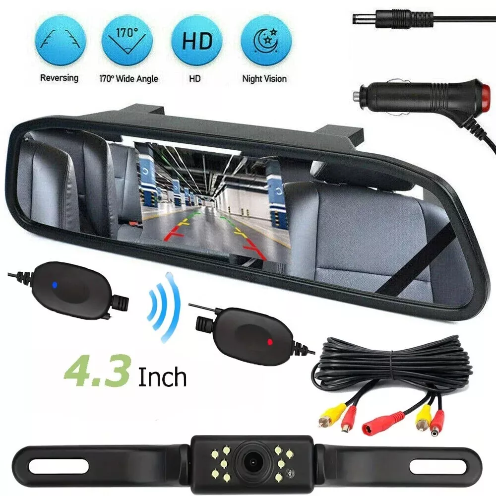 Wireless Car Backup Camera Rear View System Night Vision + 4.3" Mirror ...