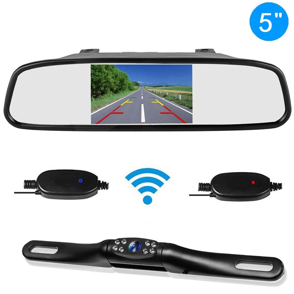 Wireless Car Backup Camera Rear View System Night Vision + 5inch Mirror ...
