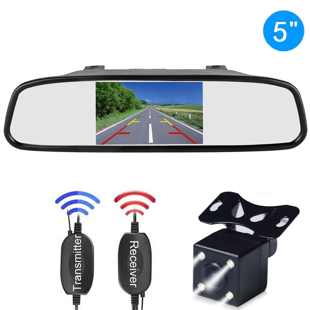 Wireless Car Backup Camera Rear View System Night Vision + 5inch Mirror ...