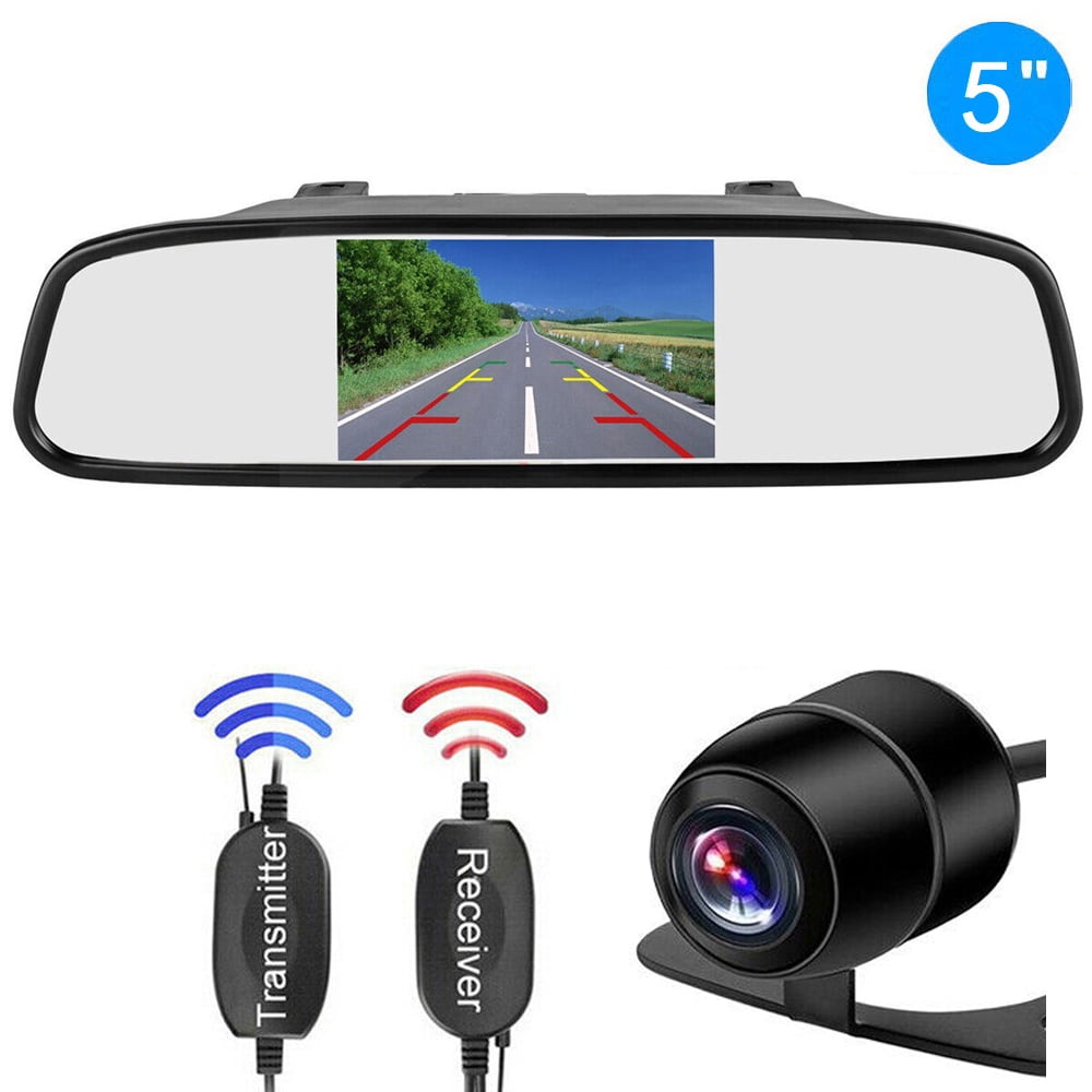 Wireless Car Backup Camera Rear View System Night Vision + 5inch Mirror ...