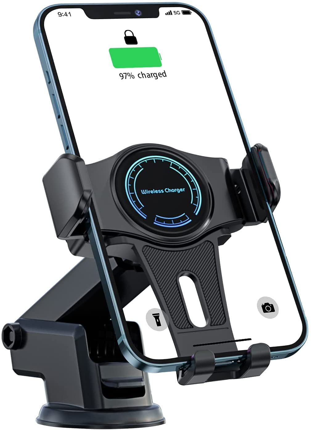 Wireless Car Charger Mount 15w Qi Fast Charging Auto Clamping Car Phone