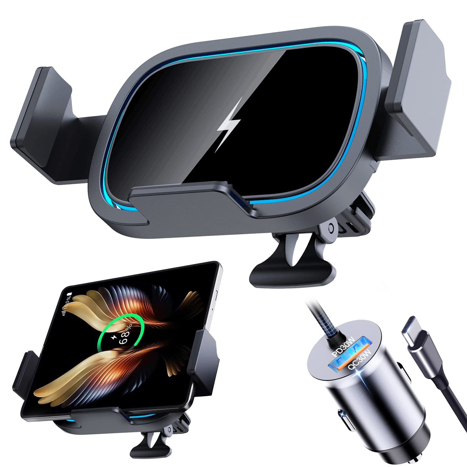 Wireless Car Charger for RRF12 Samsung Galaxy Z 15W Fast Charging Car ...