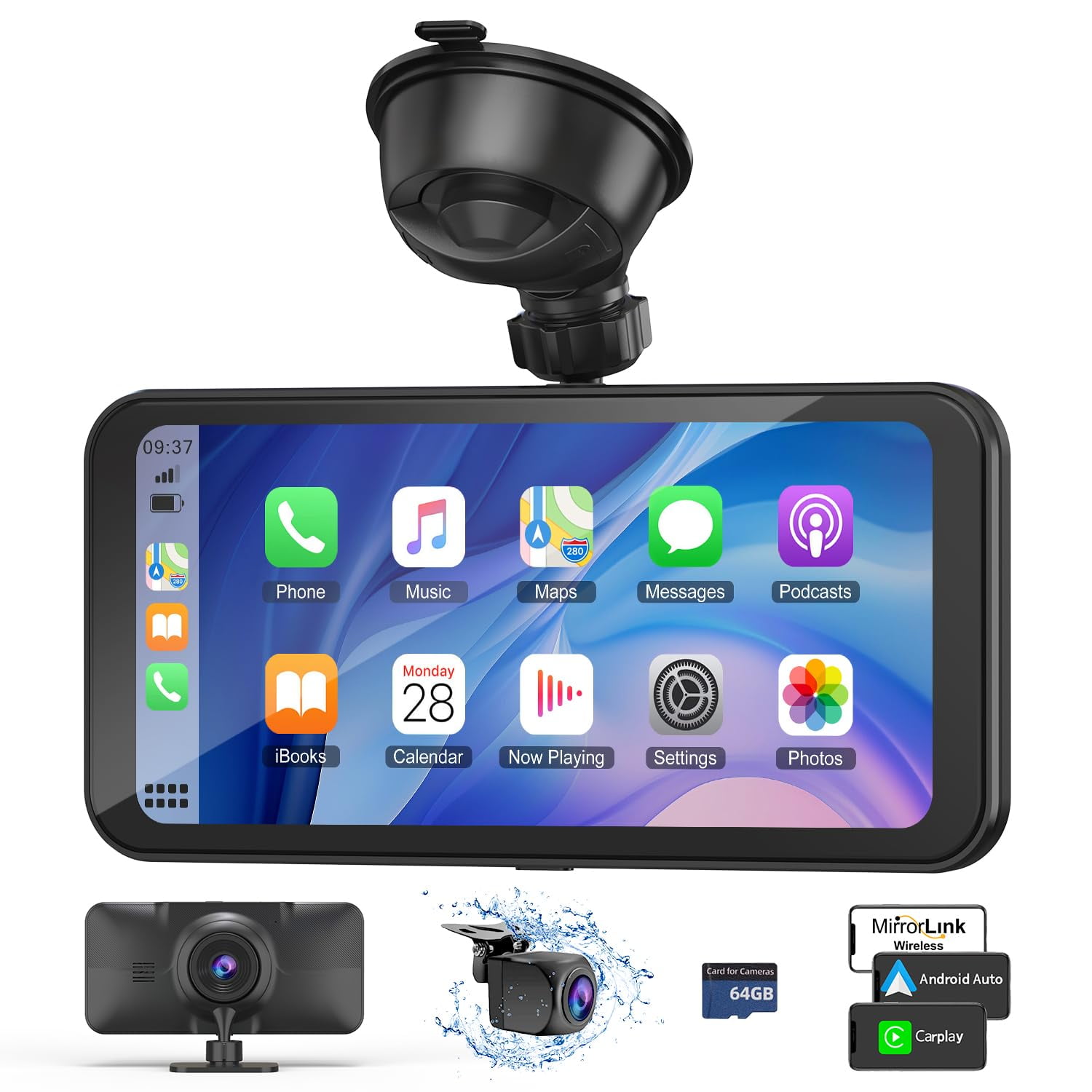 Wireless Car Play Screen for Cars with 4K Dashcam, 6.25" Portable ...