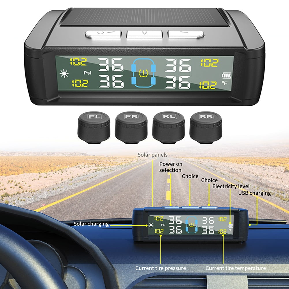 Wireless Car Tire Monitor With Lcd Display Dual Power Options (Solar ...
