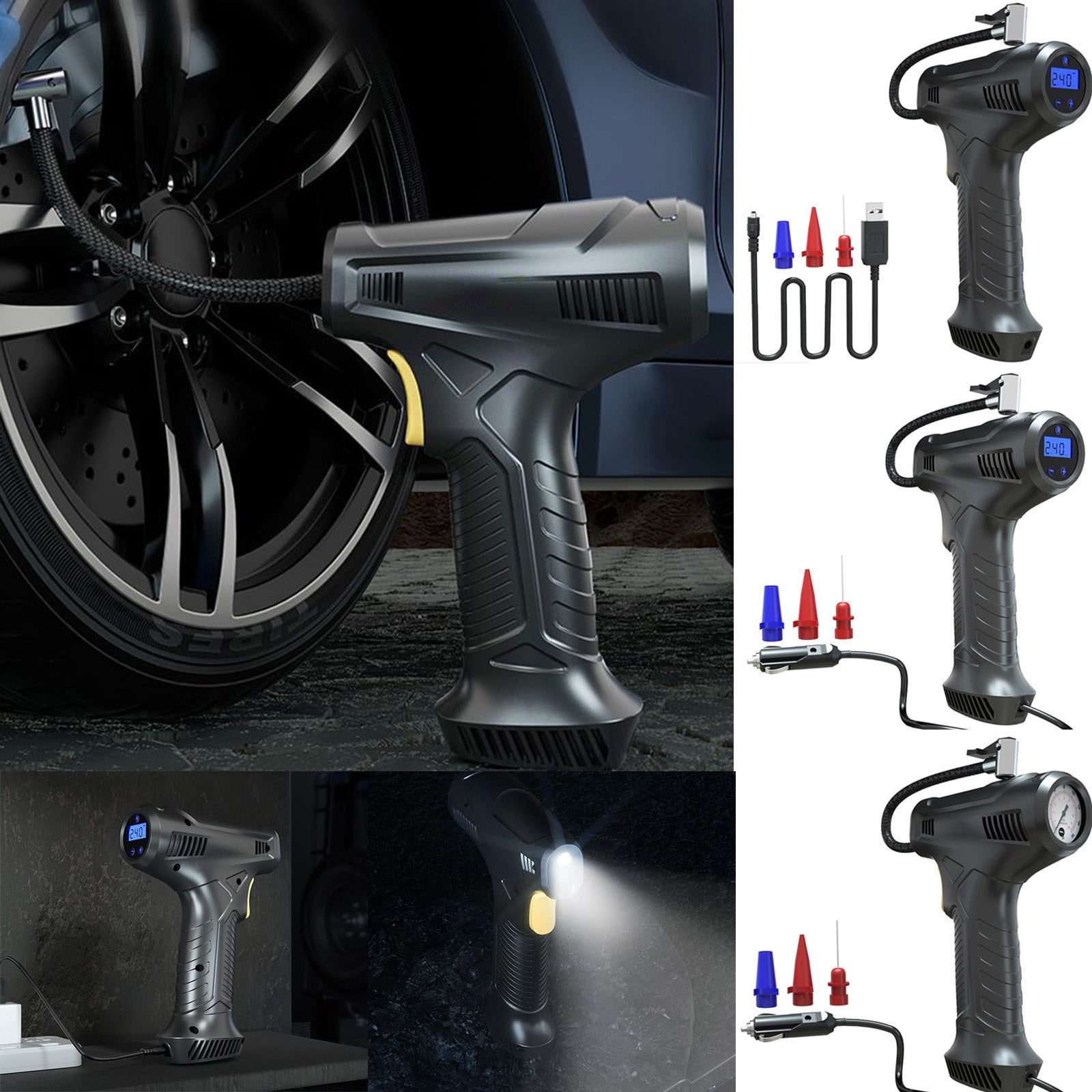 Wireless Car Tire Pump, Digital Pressure Gauge, LED Emergency Light ...