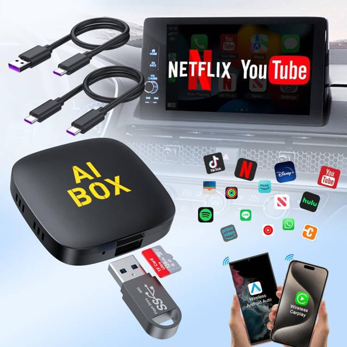 Wireless CarPlay AI Box Android Auto Adapter WIFI Converter with ...