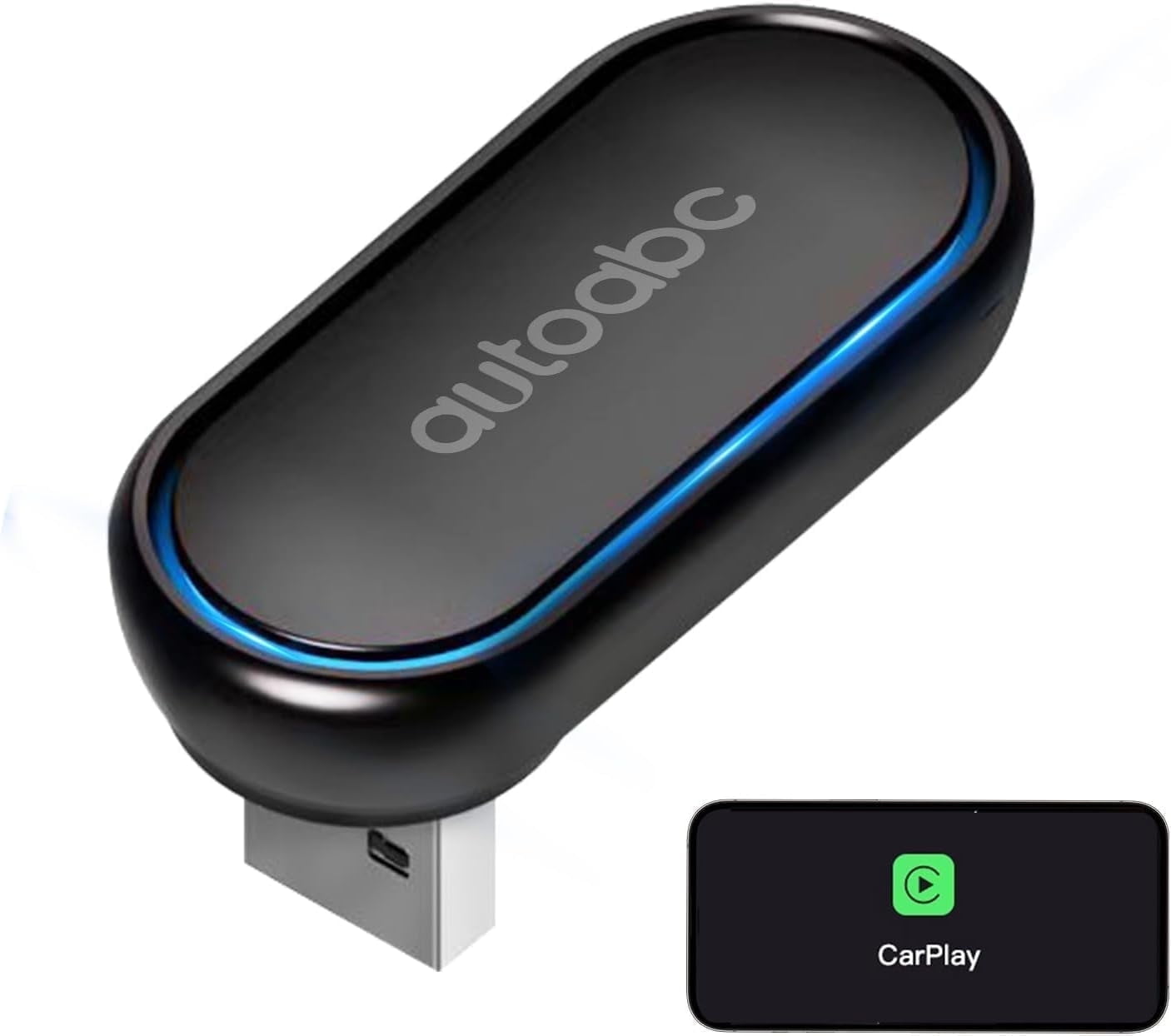 AUTOABC Wireless CarPlay Adapter - Mini USB Dongle, 360° Rotating, Plug ...