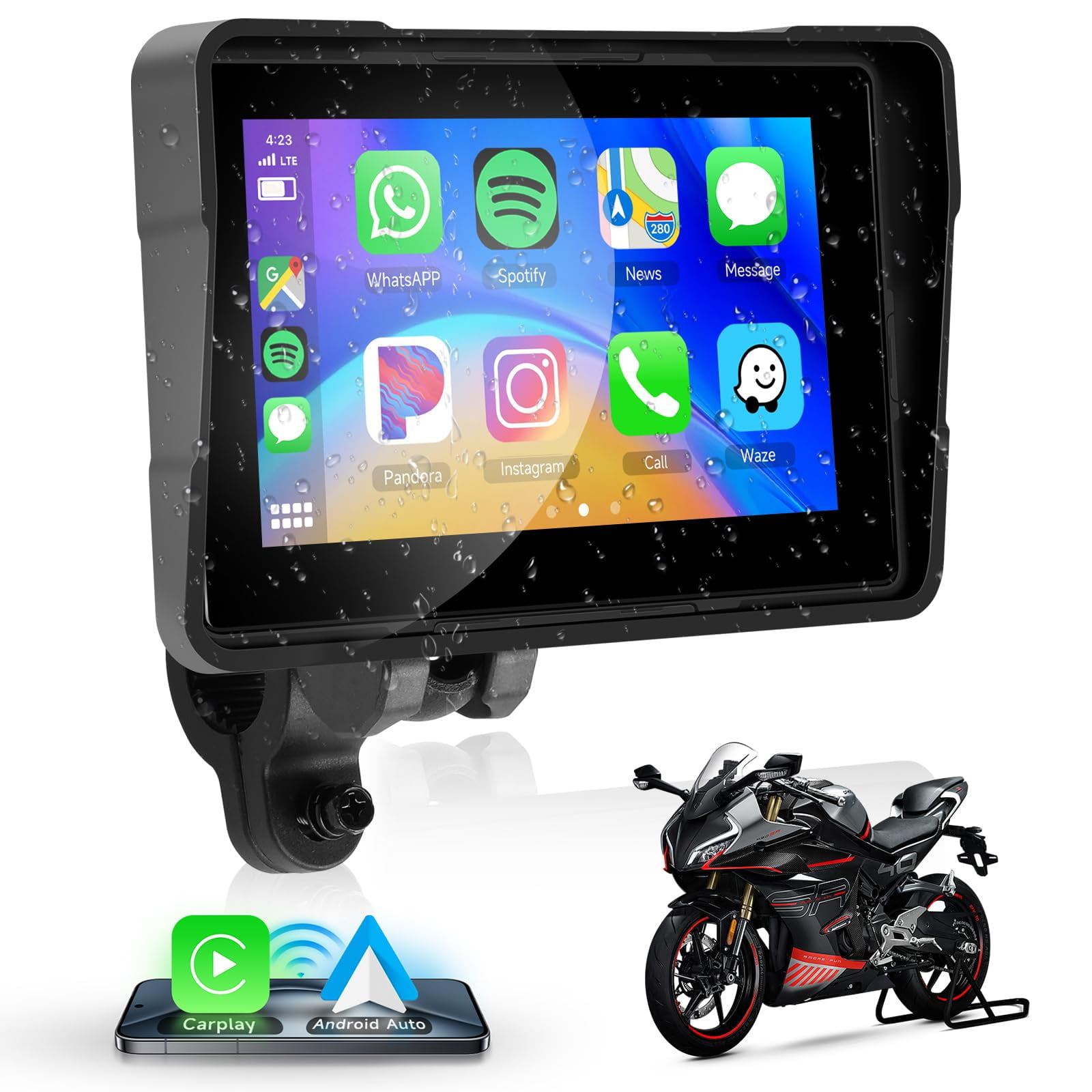 Wireless CarPlay for Motorcycle 5 Inch IPS Touchscreen Wireless Android ...