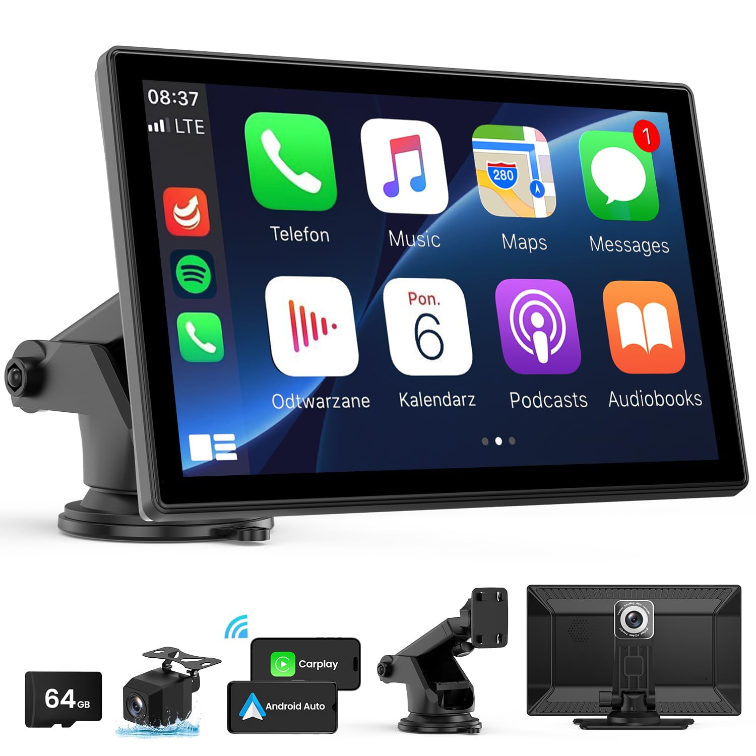Wireless CarPlay Screen - 9'' Portable Car Stereo with 4K Dash Cam ...