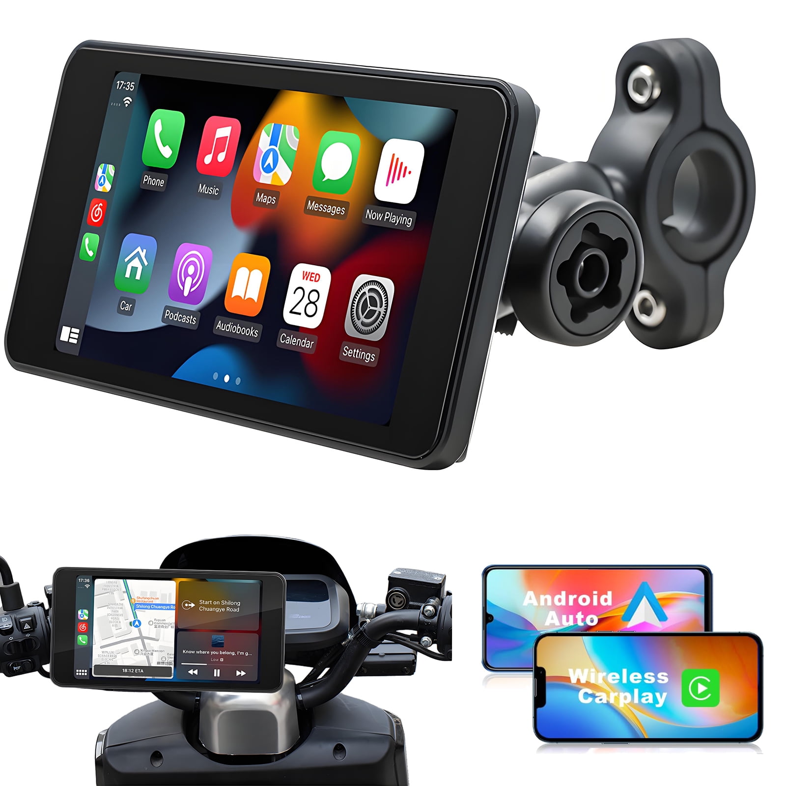 Wireless CarPlay Wireless Android Auto MP5 Player for Motorcycle, 4.7 ...