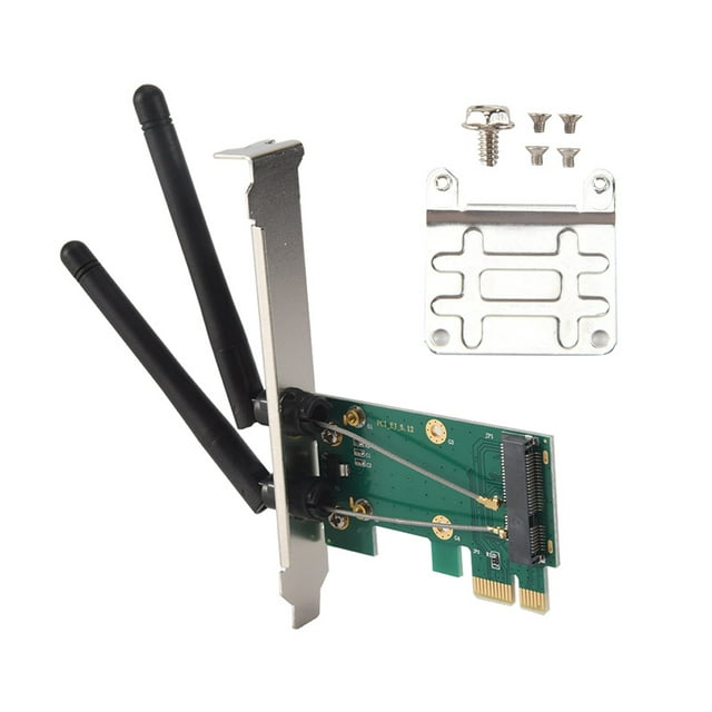 Wireless Card WiFi Mini PCI-E Express to PCI-E Adapter with 2 Antenna ...
