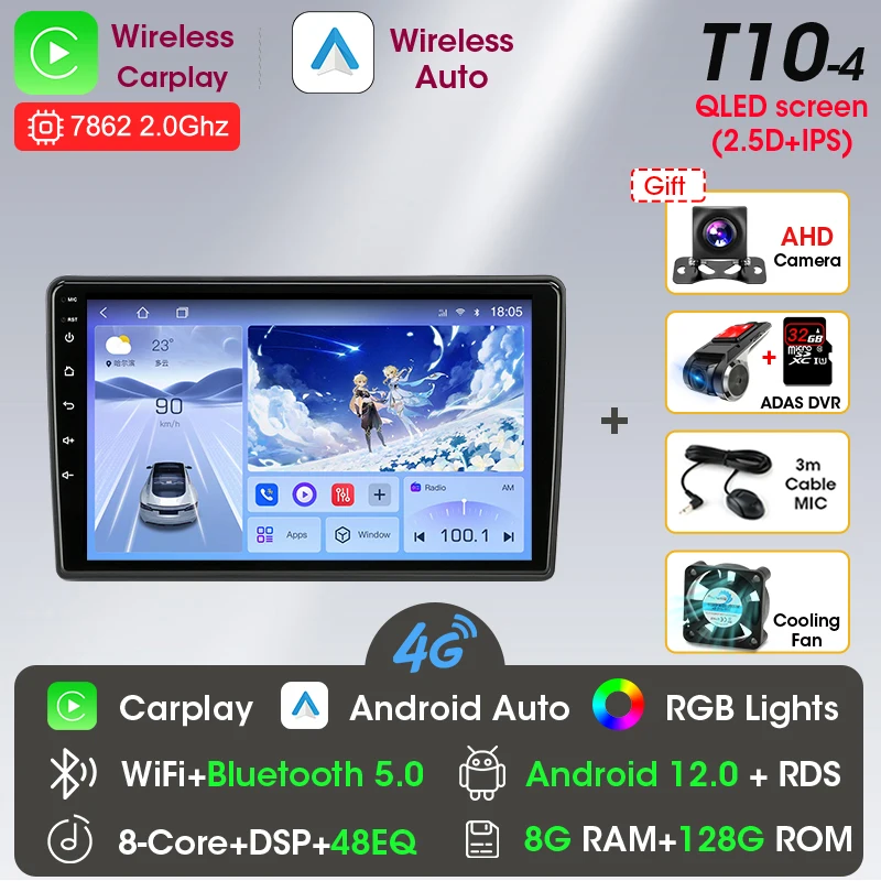 Wireless Carplay 2 Din Android 12 Car Radio for Fiat Ducato 3 Peugeot ...