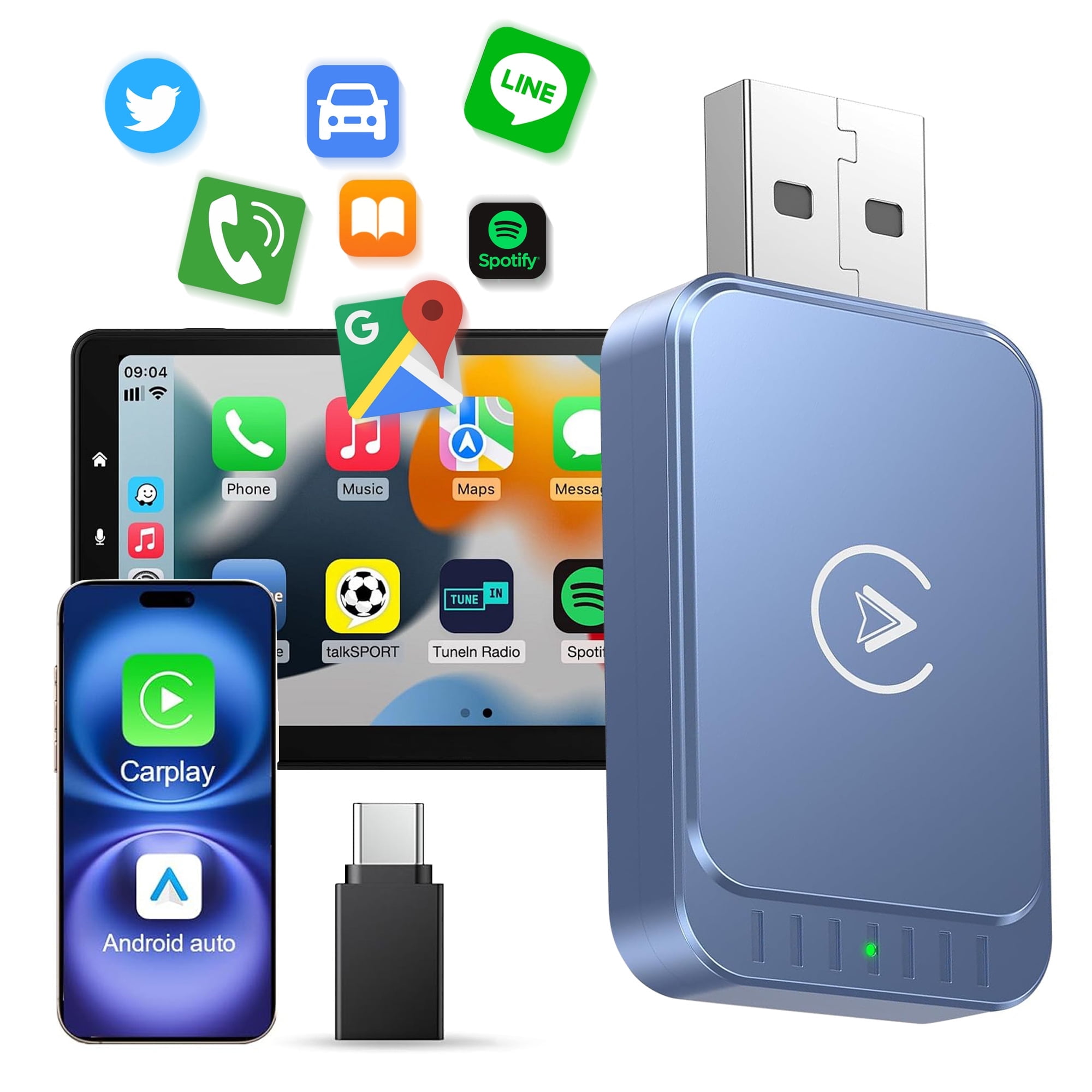Wireless Carplay Adapter & Android Auto Wireless Adapter 2-in-1 Fast ...