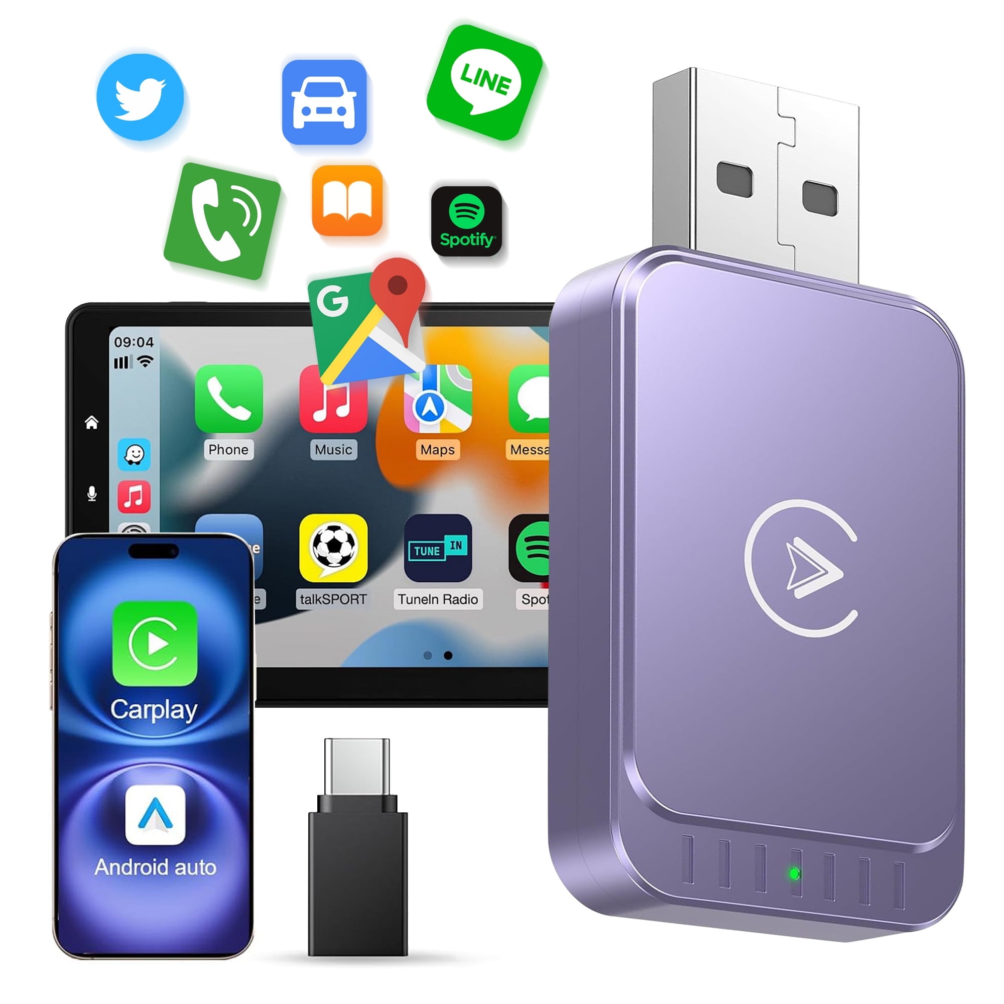Wireless Carplay Adapter & Android Auto Wireless Adapter 2-in-1 Fast ...