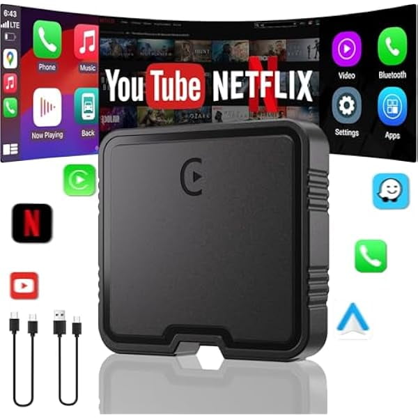Wireless Carplay & Android Auto Adapter, Upgrade Support Netflix, Youtube, Tf Card, Plug & Play ...