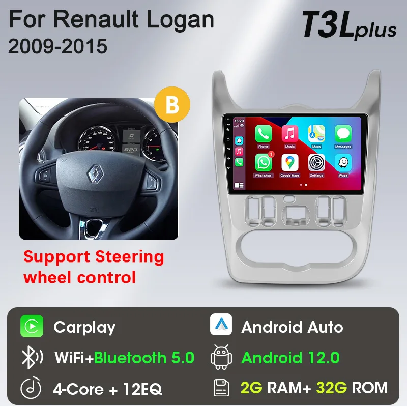 Wireless Carplay Auto 2 Din Android Car Radio for Renault Logan 1 Sandero 2009-2015 Largus Dacia ...