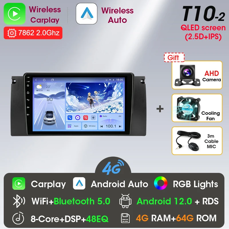 Wireless Carplay Auto Android 12 Car Radio for BMW 5 Series X5 E39 E53 ...