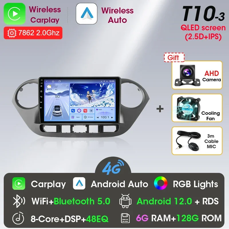Wireless Carplay Auto Android 12 Car Radio for Hyundai Grand I10 2013 ...