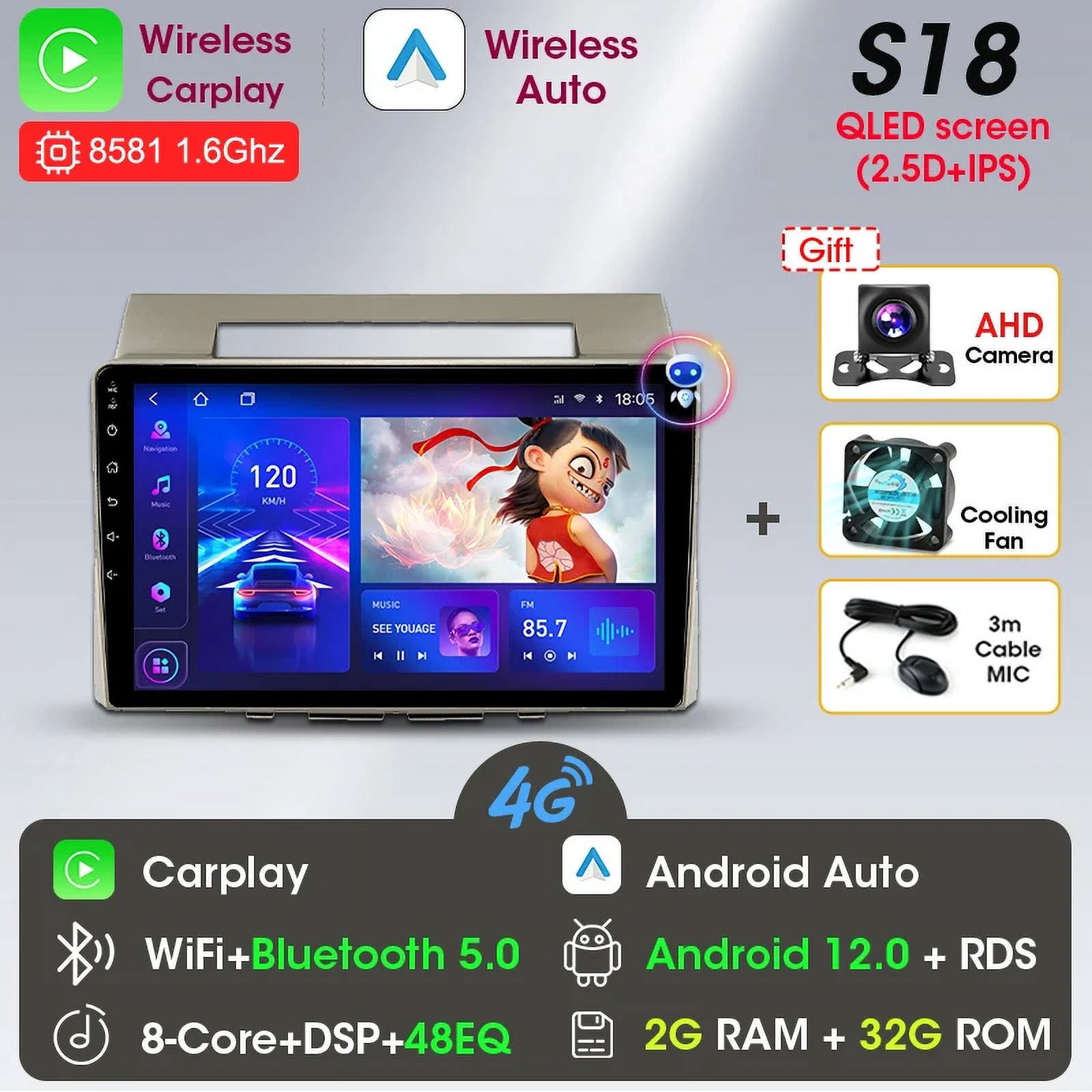 Wireless Carplay Car Radio Android 12 for Toyota Corolla Verso 2004 ...