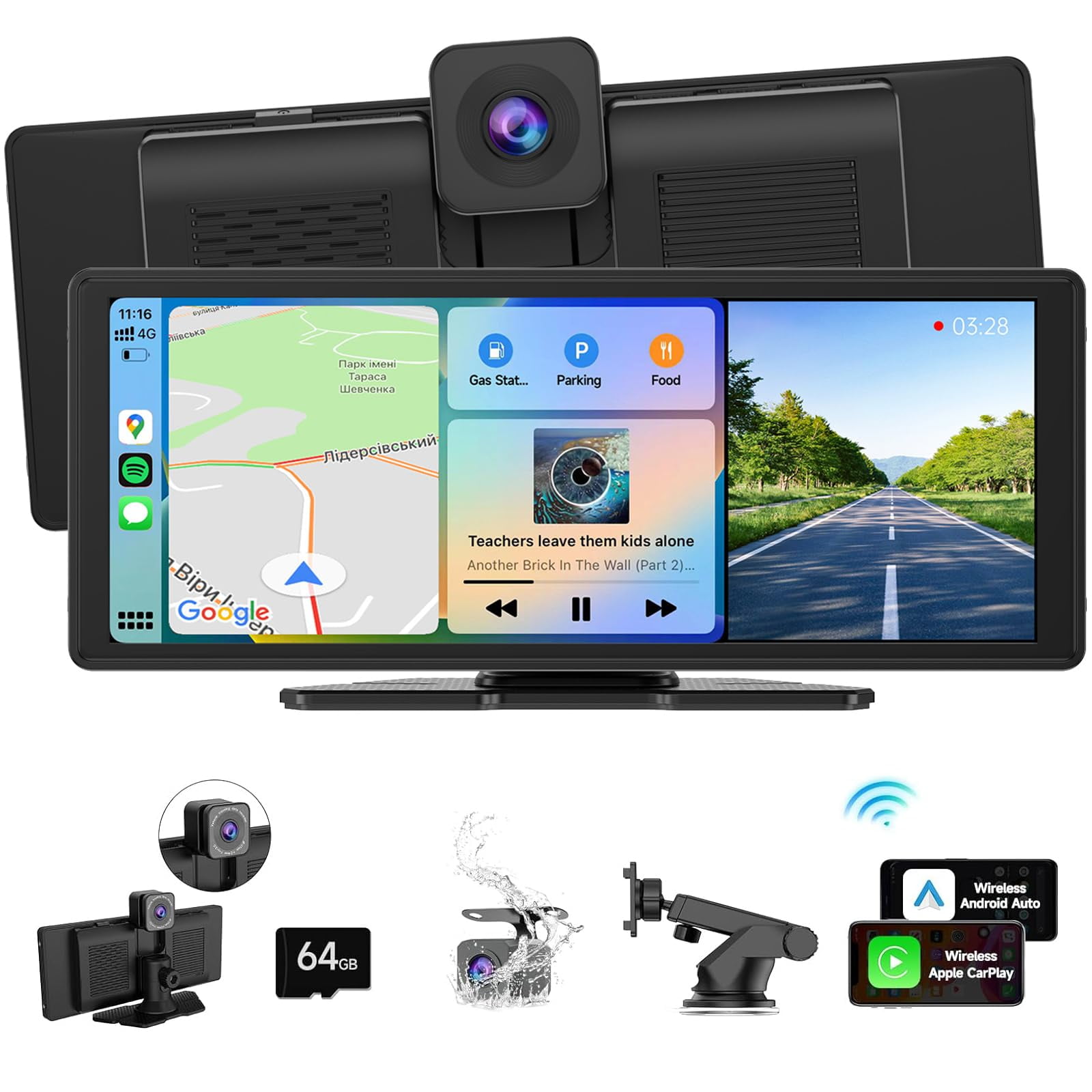 Wireless Carplay Car Stereo, 2024 Portable 9.3" HD Touchscreen Cam ...