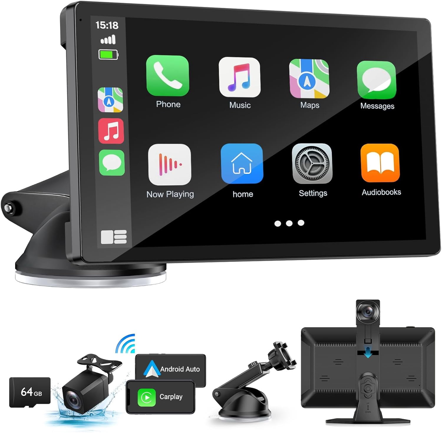 Wireless Carplay Screen for Car with 4K Dash Cam, 9" Portable Carplay ...