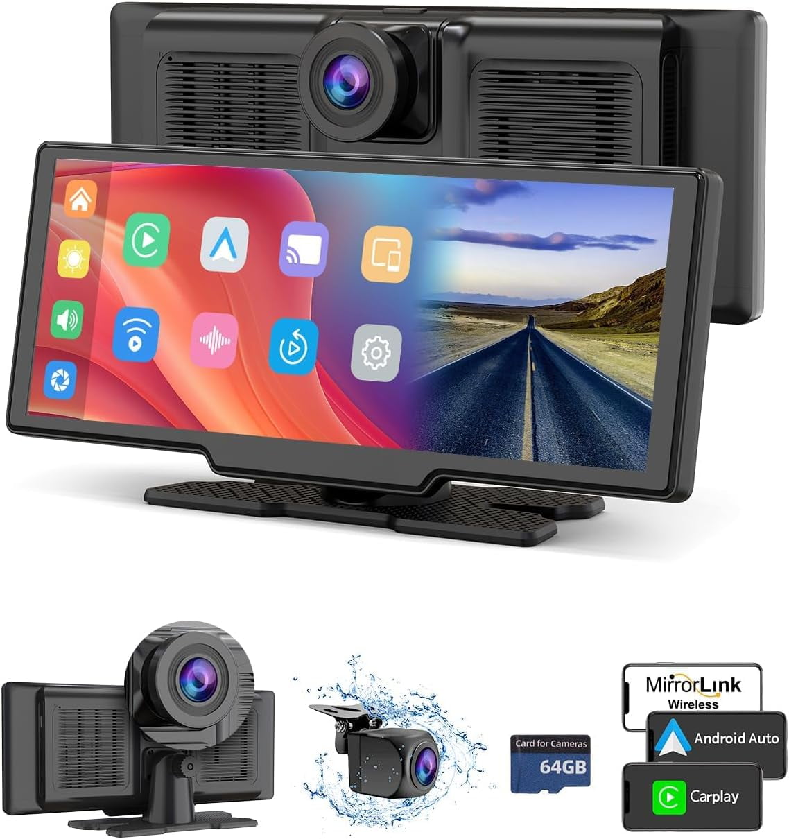 Wireless Carplay Stereo with 4K Dash Cam, Portable 10.26'' Carplay ...