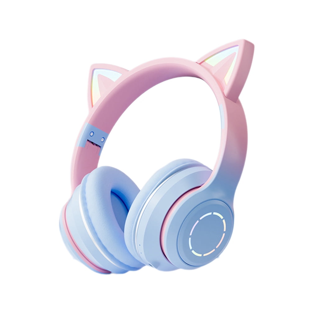 Wireless Cat Ear Headset Stereo Headphones Colorful Lighting Gaming ...
