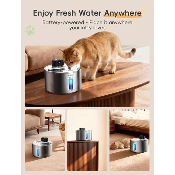 Wireless Cat Water Fountain, 135fl.oz/4L Stainless Steel Cat Fountain ...
