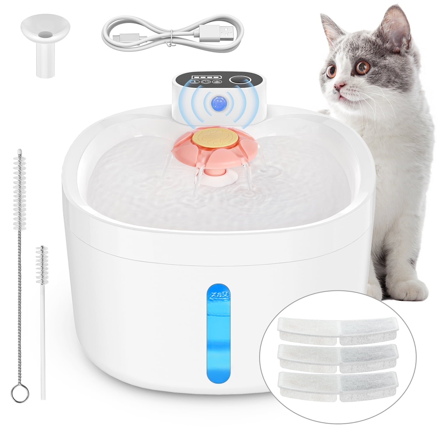 Wireless Cat Water Fountain, 89oz/2.6L, Auto Dispenser with Sensor ...