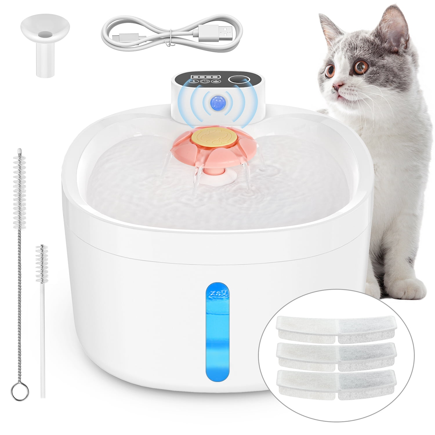 Wireless Cat Water Fountain, 89oz/2.6L Battery Operated Cat Fountain ...