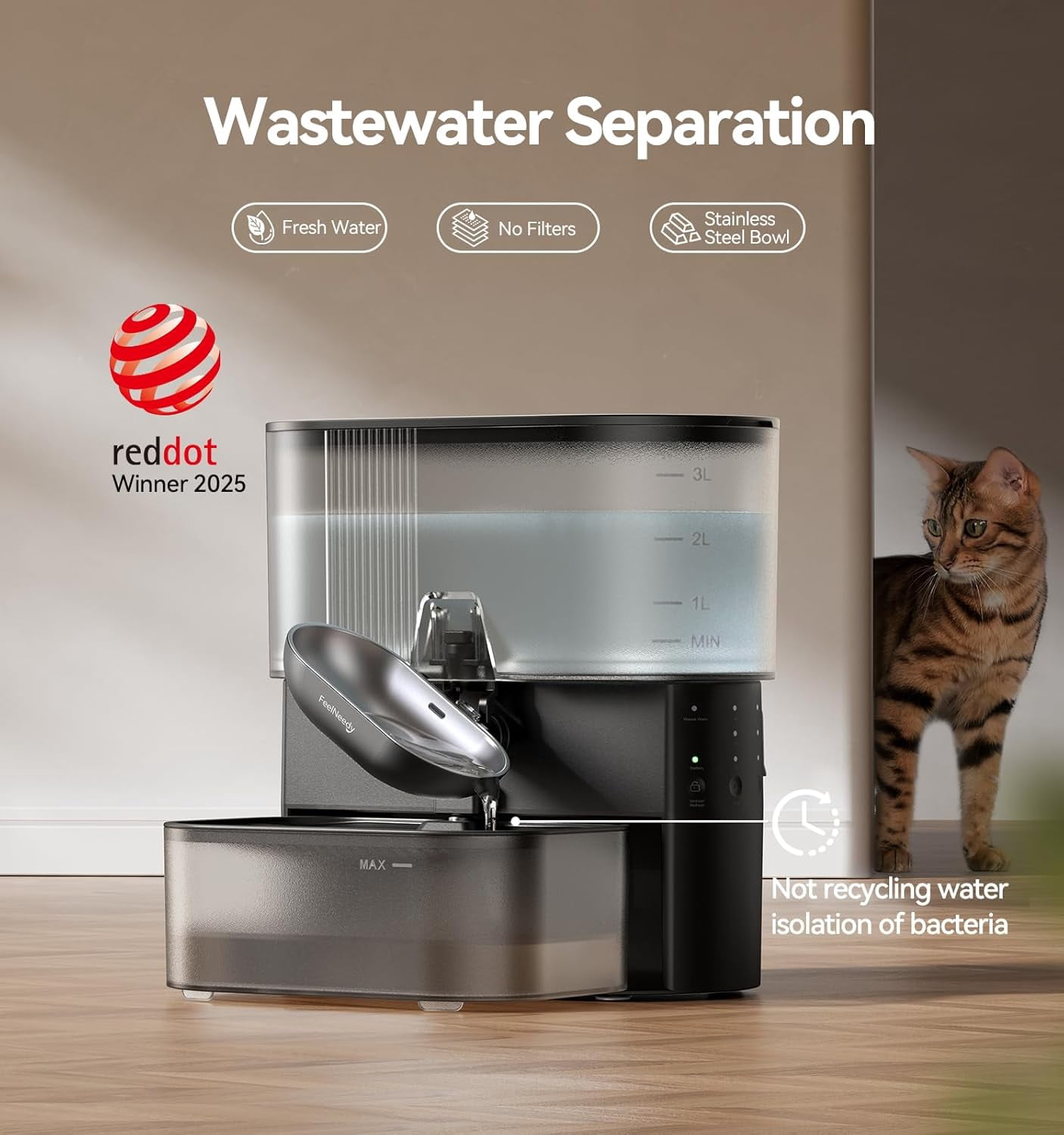 Wireless Cat Water Fountain No Filters, Wastewater Separation ...