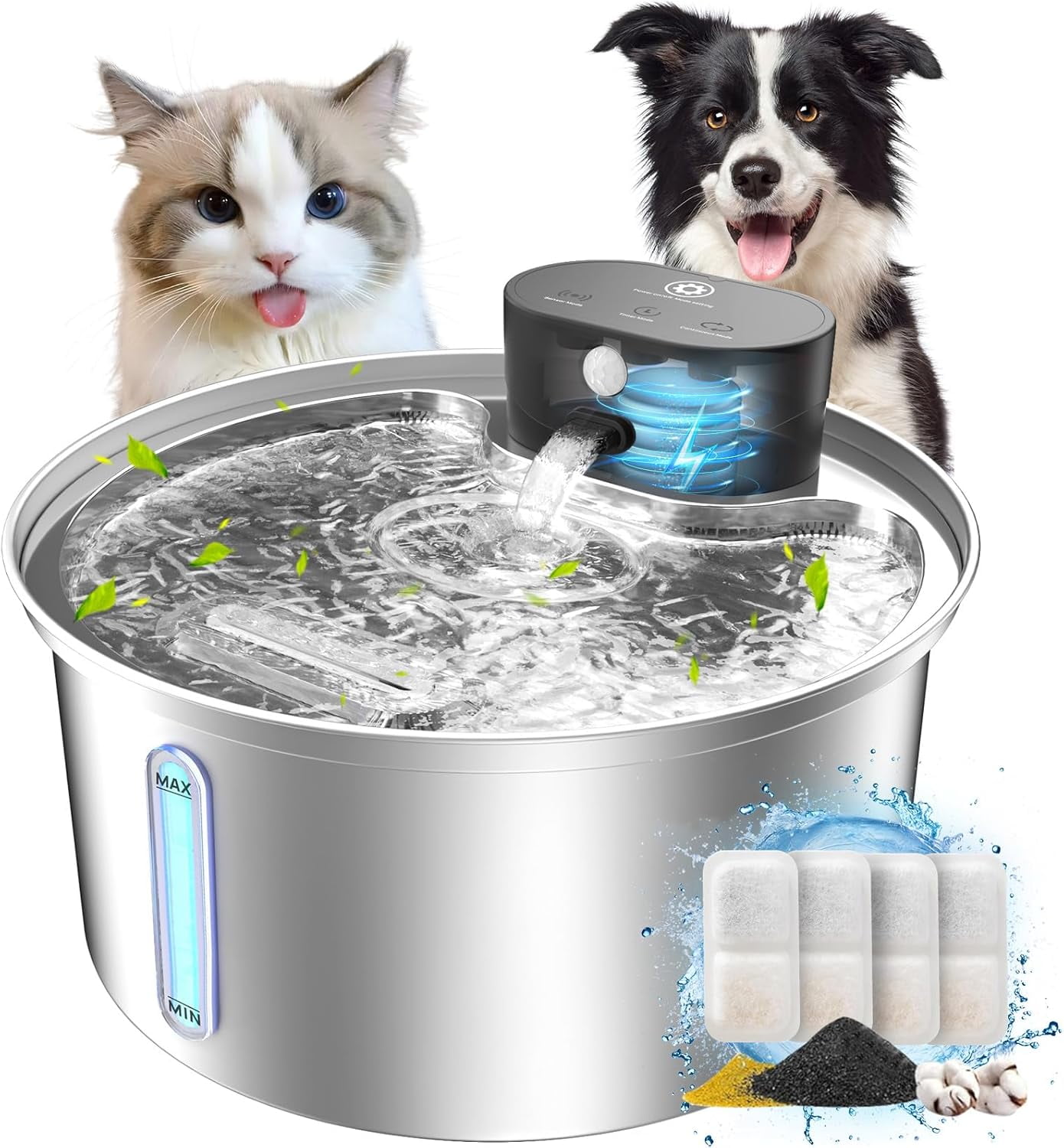 Wireless Cat Water Fountain Stainless Steel, 2025 Upgraded New Sensor ...