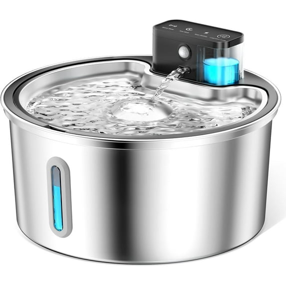 Wireless Cat Water Fountain Stainless Steel - 3.2L/108oz Cordless Pet ...