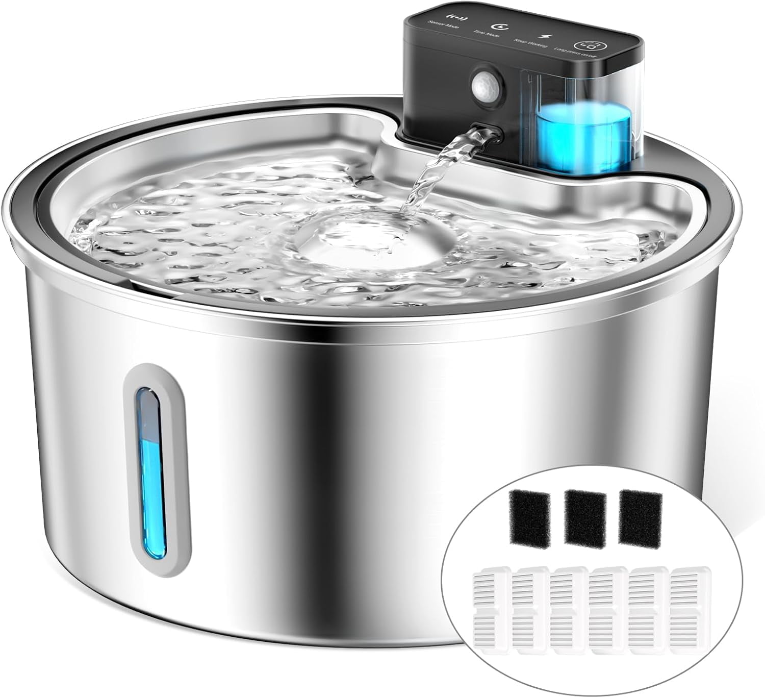 Wireless Cat Water Fountain Stainless Steel - 3.2L/108oz Cordless Pet ...