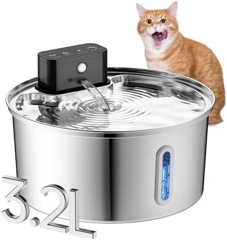 Wireless Cat Water Fountain, Stainless Steel Cordless Cat Fountain ...