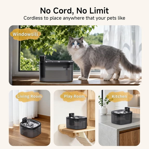 Wireless Cat Water Fountain with Stainless Steel Tray, 3.5L/118oz ...