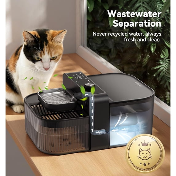 Wireless Cat Water Fountain with Wastewater Separation, 3.5L Stainless ...