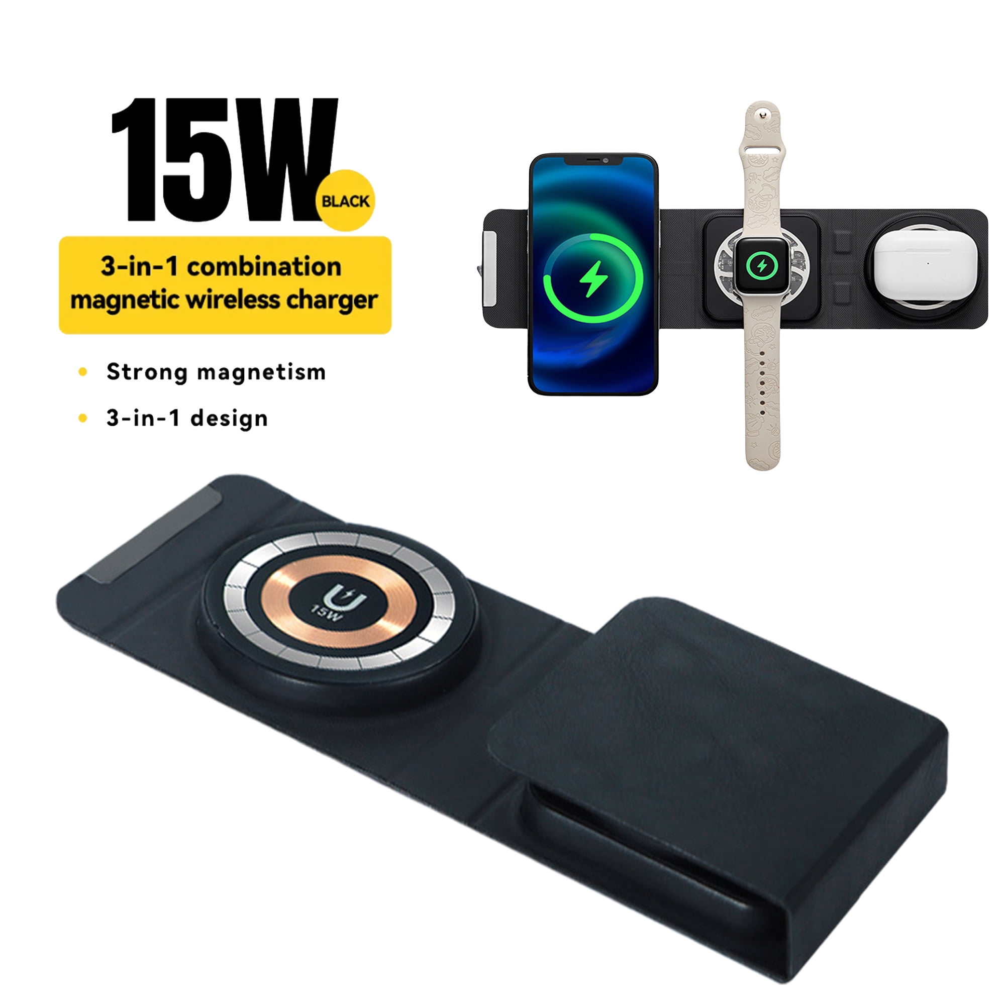 Wireless Charger 3 In 1 Iphone 15w Magnetic Charging Station For Apple ...