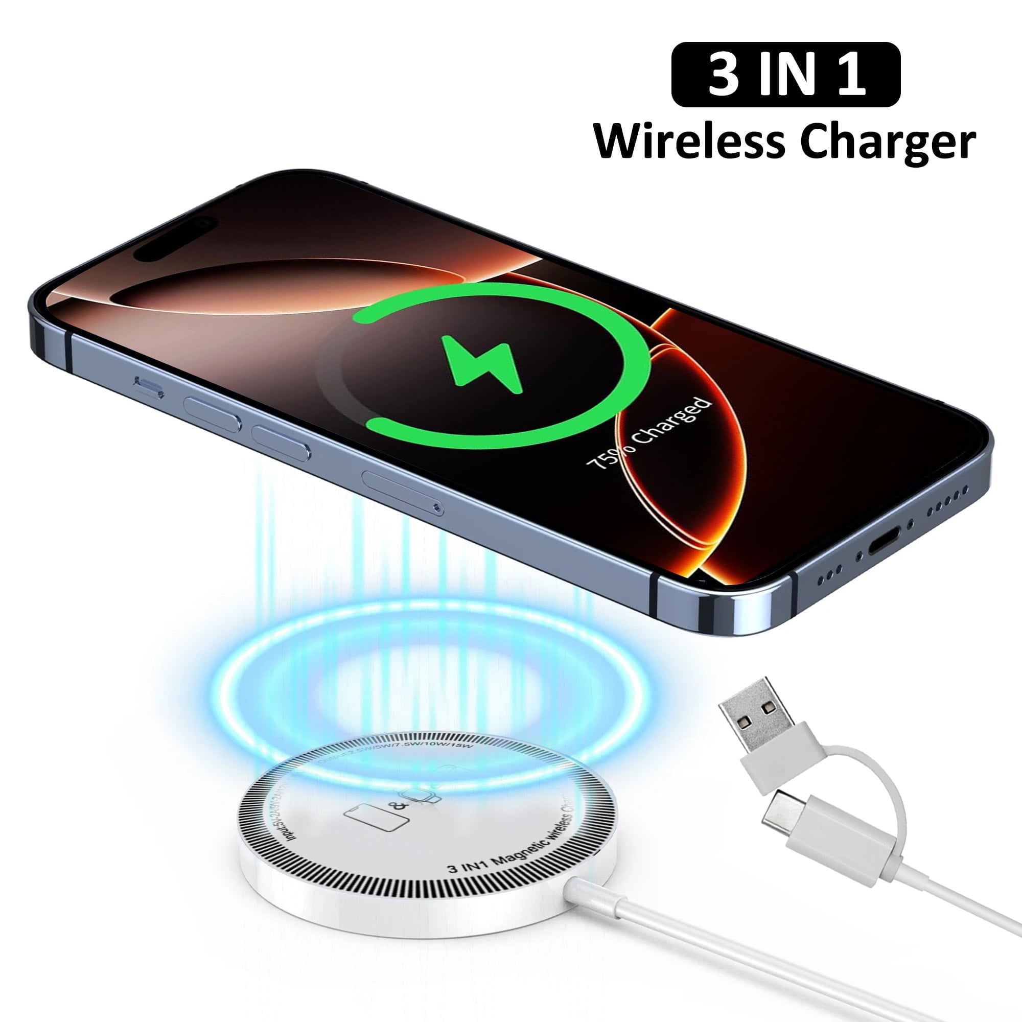 TOUCHOPE 3 in 1 Magnetic Fast Wireless Charger, White, Compatible with ...