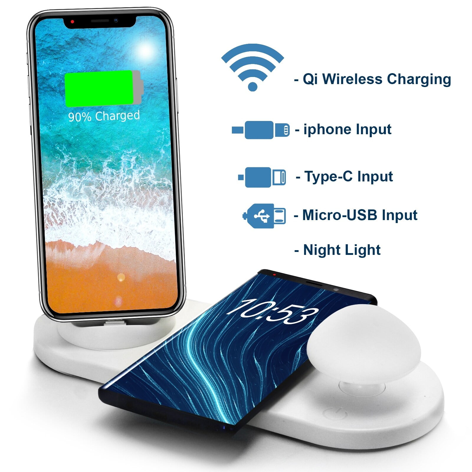 Wireless Charger 3in1 Charger Dock w/ Wireless Charging Station & Light ...