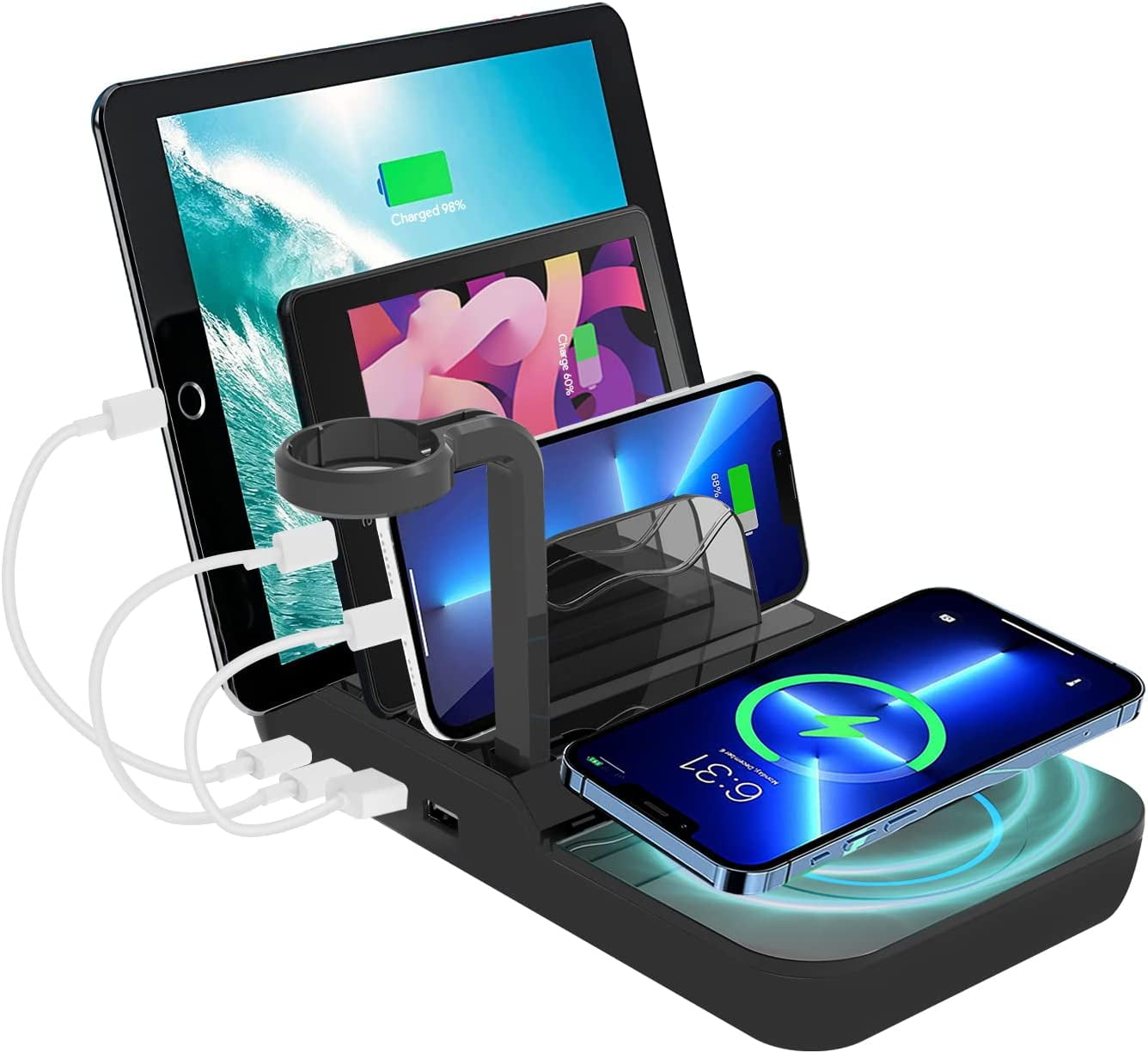 70W 5-in-1 Wireless Charger with 10W Max Qi Dock, 4 USB-C Ports for ...