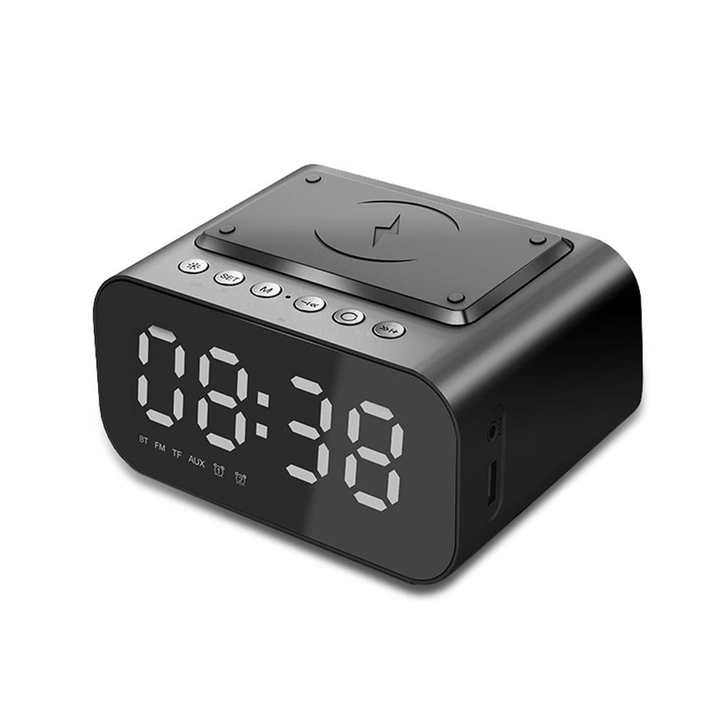 Wireless Charger Alarm Clock Bluetooth Speaker LED Smart Digital Clock ...